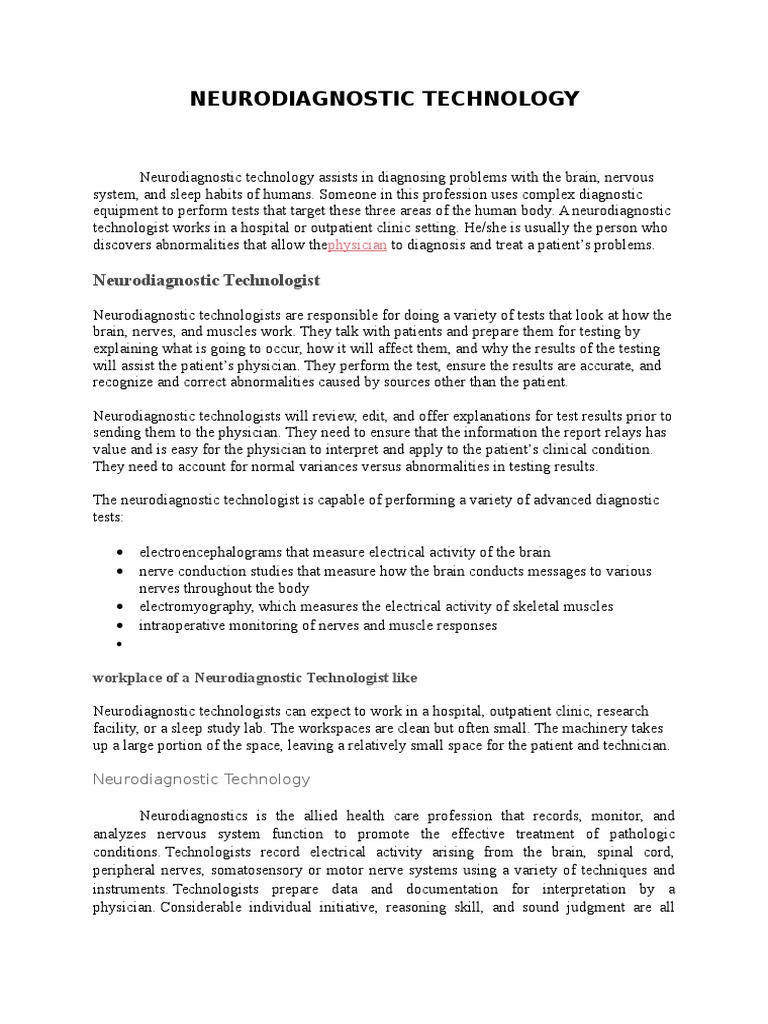 Neurodiagnostic Tech: Role & Workplaces | PDF | Neurology ...