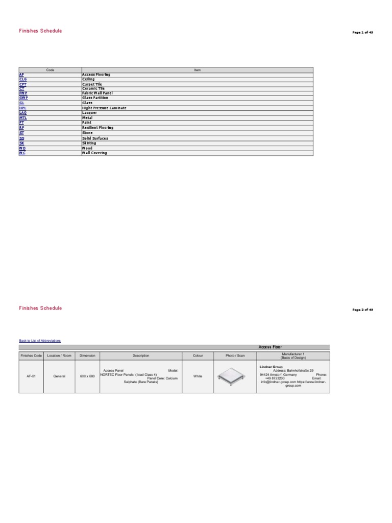 Interior Finishes Schedule
