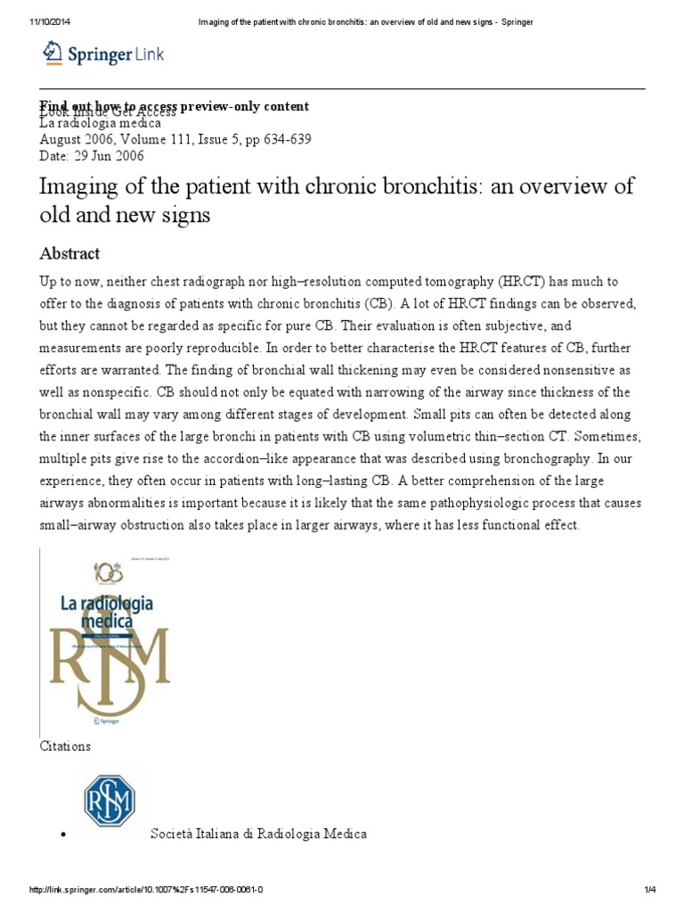 Imaging of The Patient With Chronic Bronchitis - An Overview of Old and ...