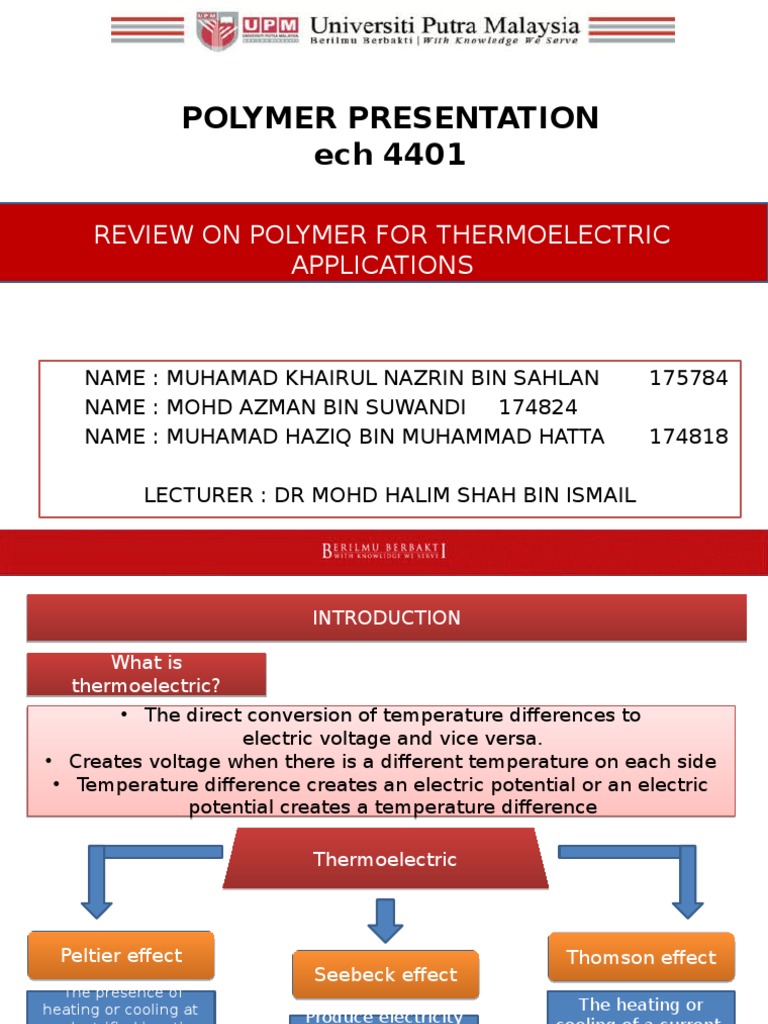 Polymer Presentation Ech 4401: Review On Polymer For Thermoelectric ...