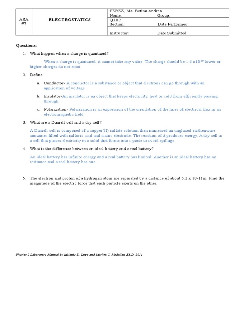 Electrostatics: Physics 2 Laboratory Manual by Melanie D. Lugo and ...