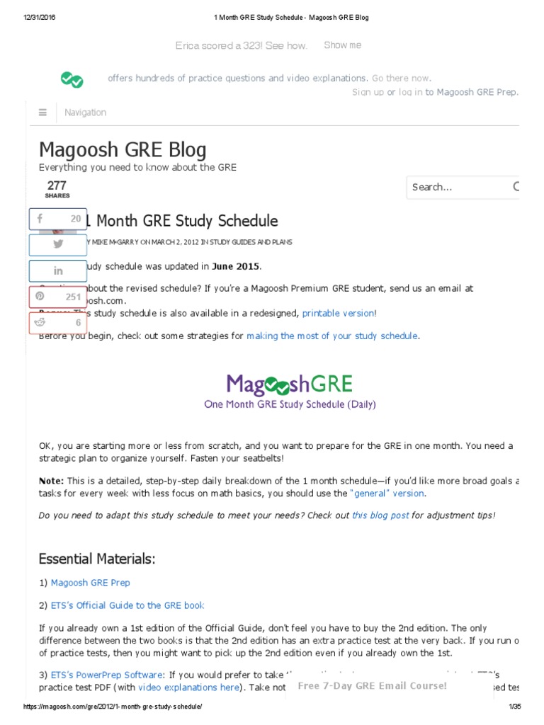 1 Month GRE Study Schedule - Magoosh GRE Blog | PDF | Graduate Record ...