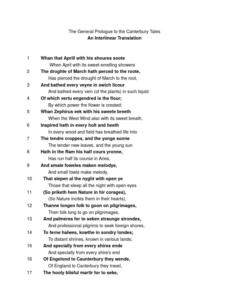 The General Prologue To The Canterbury Tales - Interlinear Translation ...