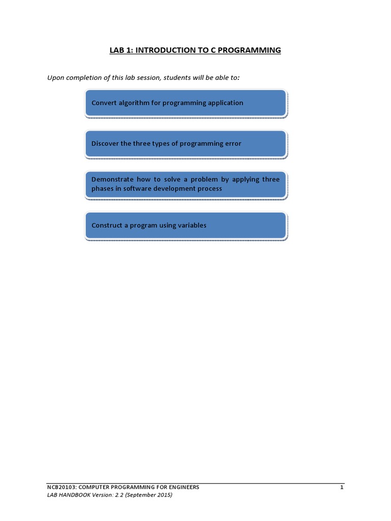 Lab 1: Introduction To C Programming: Upon Completion of This Lab ...
