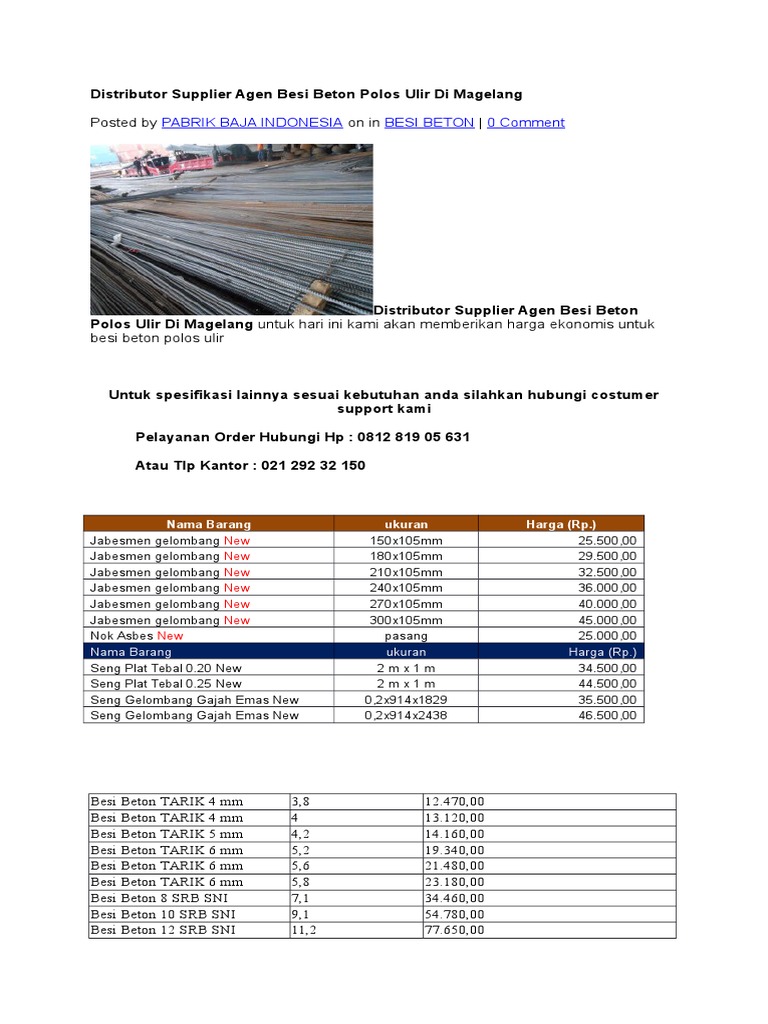 TABEL BERAT BESI BETON POLOS DAN ULIR MBT Steel, 59% OFF