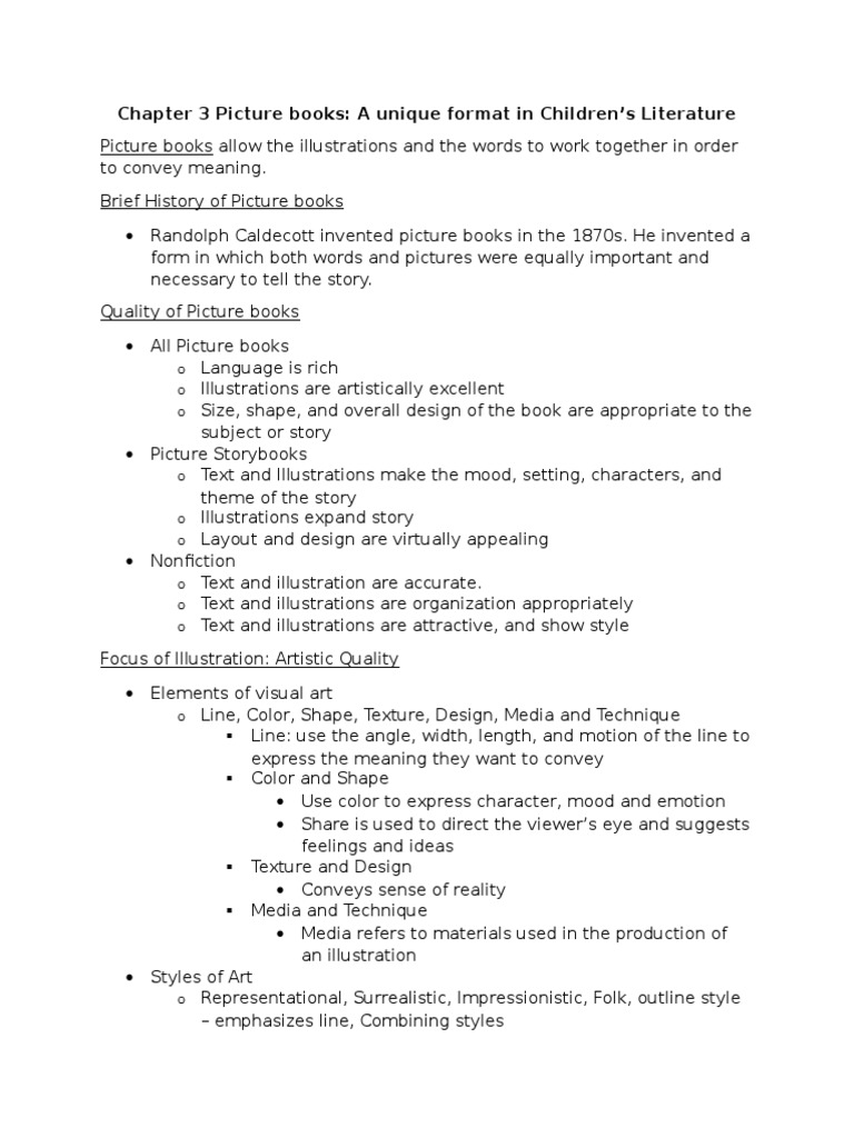 Chapter 3 Picture Books Notes | PDF | Picture Book | Illustration