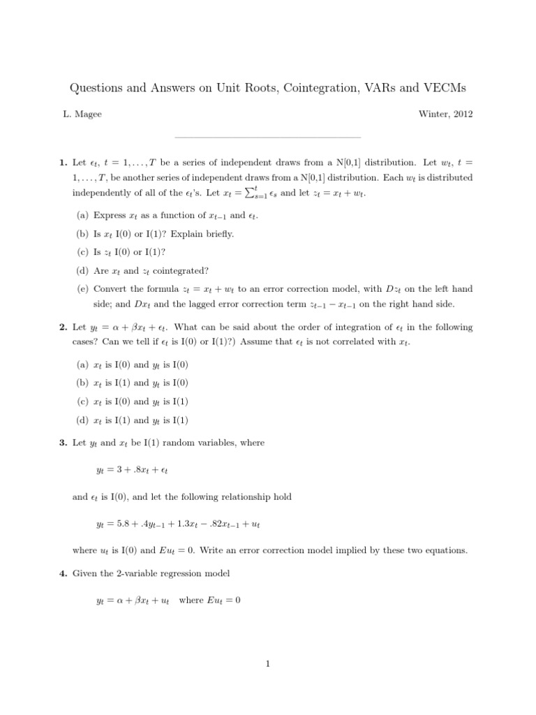 Questions and Answers On Unit Roots, Cointegration, Vars and Vecms ...