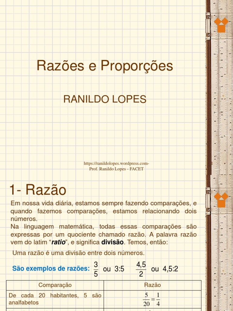 SLIDE 01 Razões e Proporções | Razão | Tempo