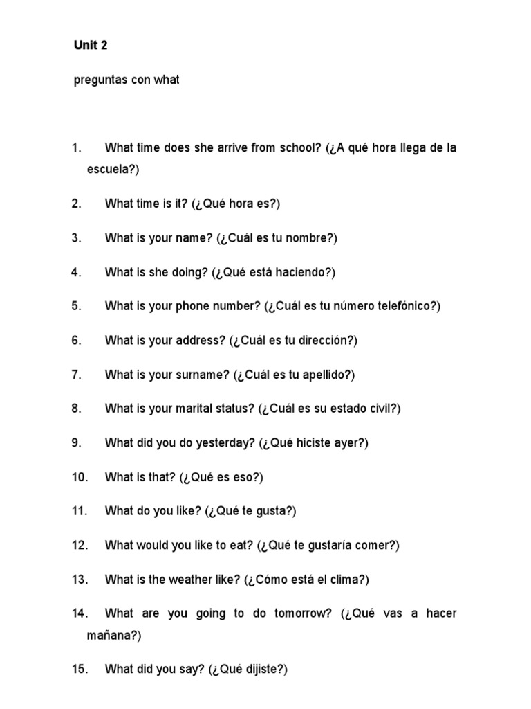 Preguntas Con What, Do y Does