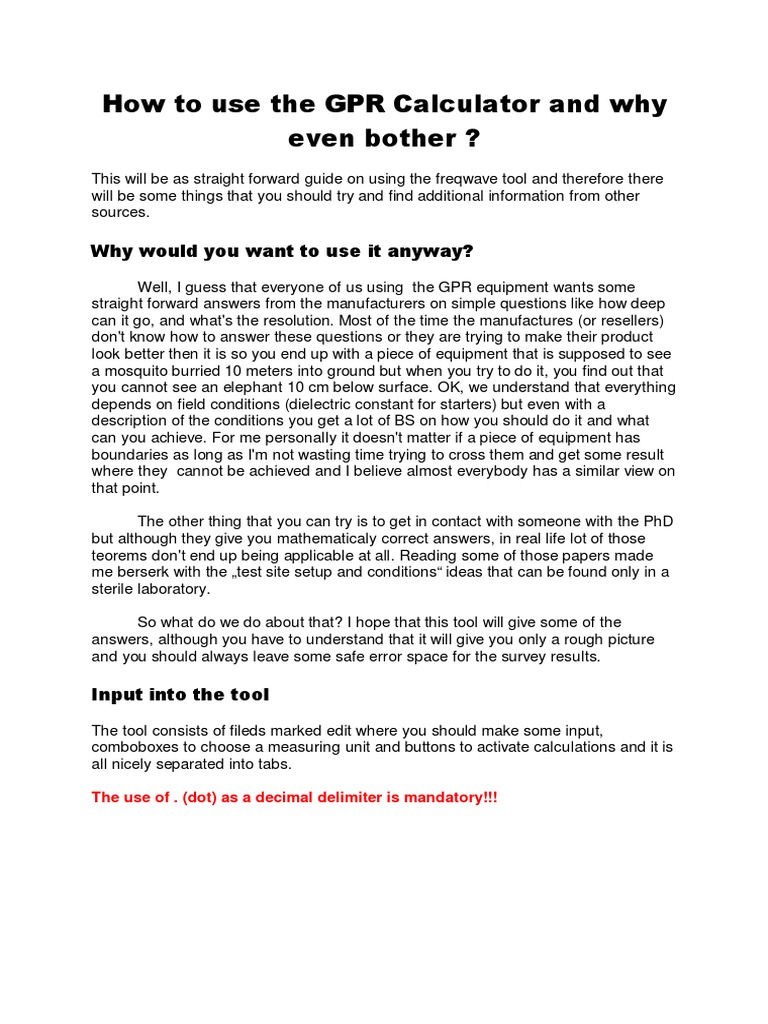 How To Use The GPR Calculator and Why Even Bother ? | PDF | Antenna ...