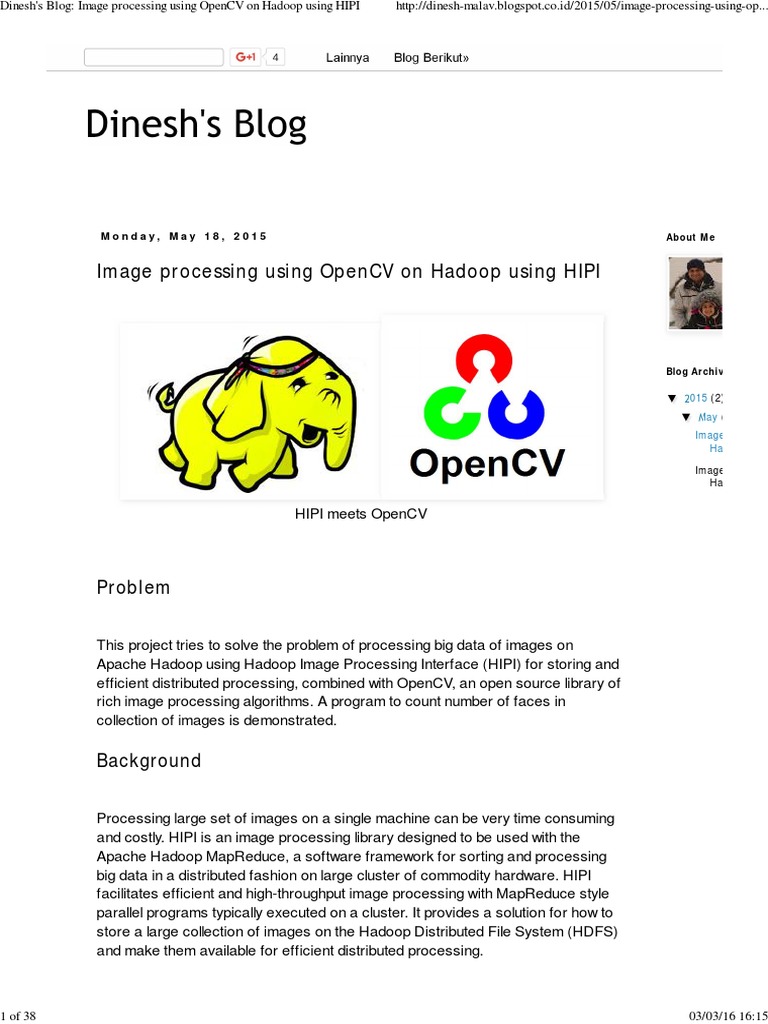 Dinesh's Blog - Image Processing Using OpenCV On Hadoop Using HIPI | PDF | Apache Hadoop | Map ...