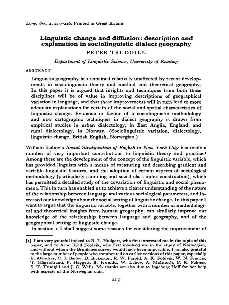 Trudgill 1974 | Dialectology | Geography