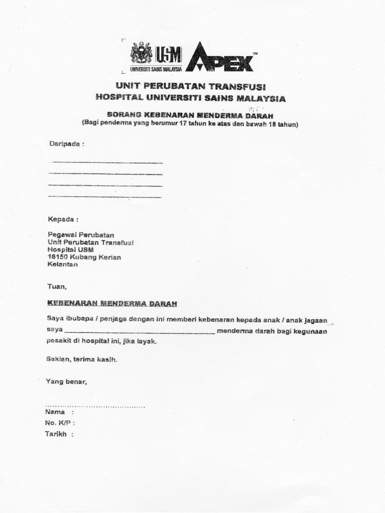 Surat Kebenaran Derma Darah PDF | PDF