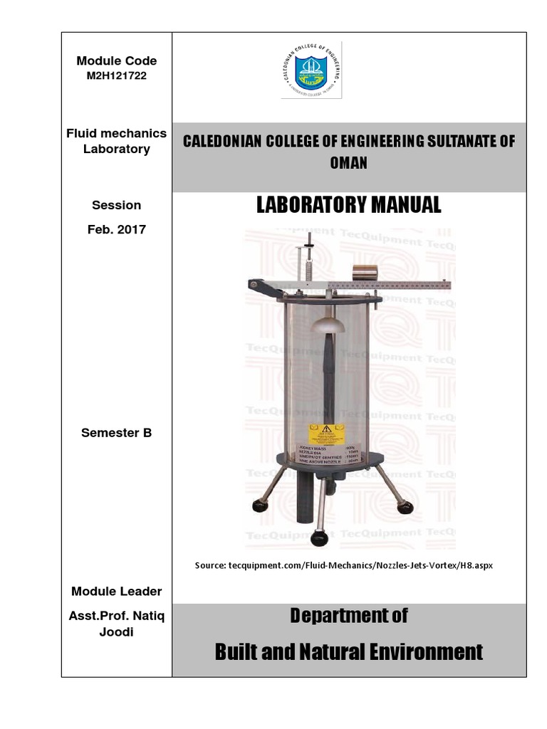 Fluid Mechanics Laboratory Manual-Feb t17 Amended | PDF | Reynolds Number | Fluid Dynamics