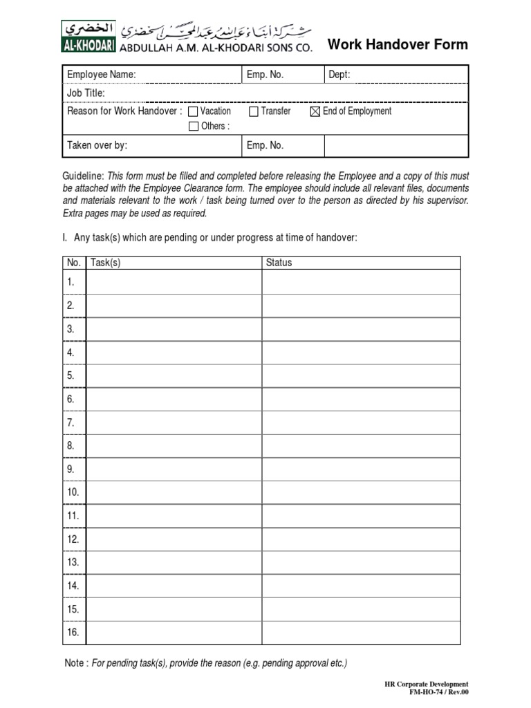 Employee Work Handover Form - 230310 PDF | PDF