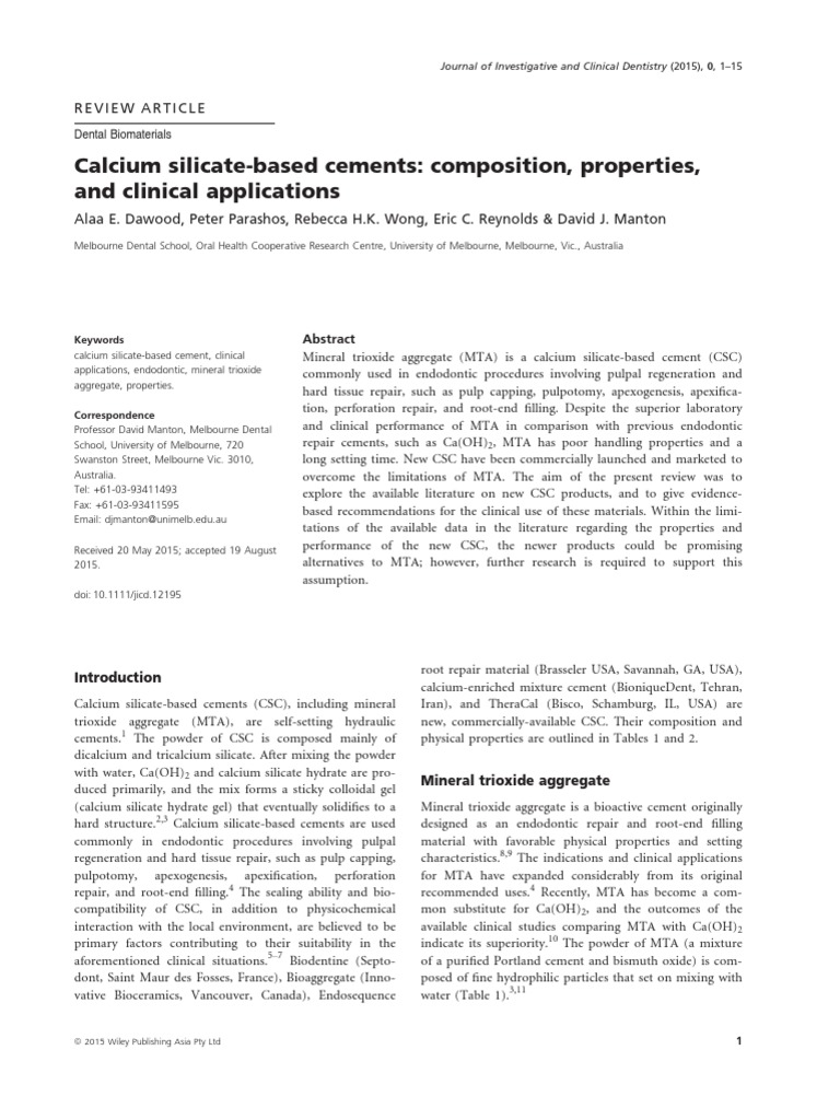 Calcium Silicate Cements in Dentistry | PDF | Silicon Dioxide | Dentin