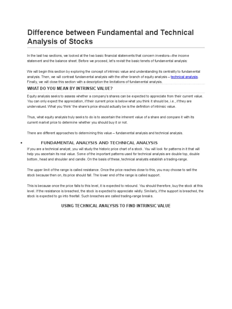 Difference between Fundamental and Technical Analysis | PDF | Technical Analysis | Stocks