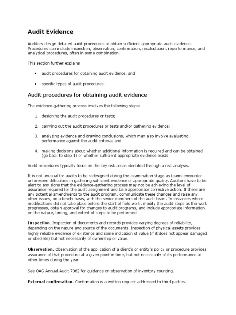 Audit Evidence | PDF | Auditor's Report | Audit