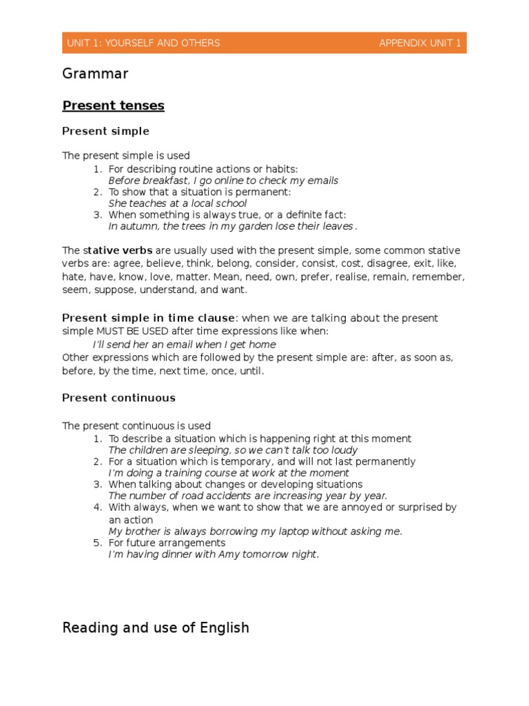 Compact First Unit 1 Explanation and Activities | PDF | Adjective | Verb