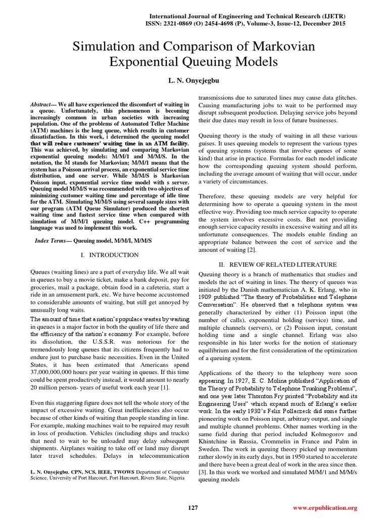 Simulation and Comparison of Markovian Exponential Queuing Models | PDF | Statistical Theory ...
