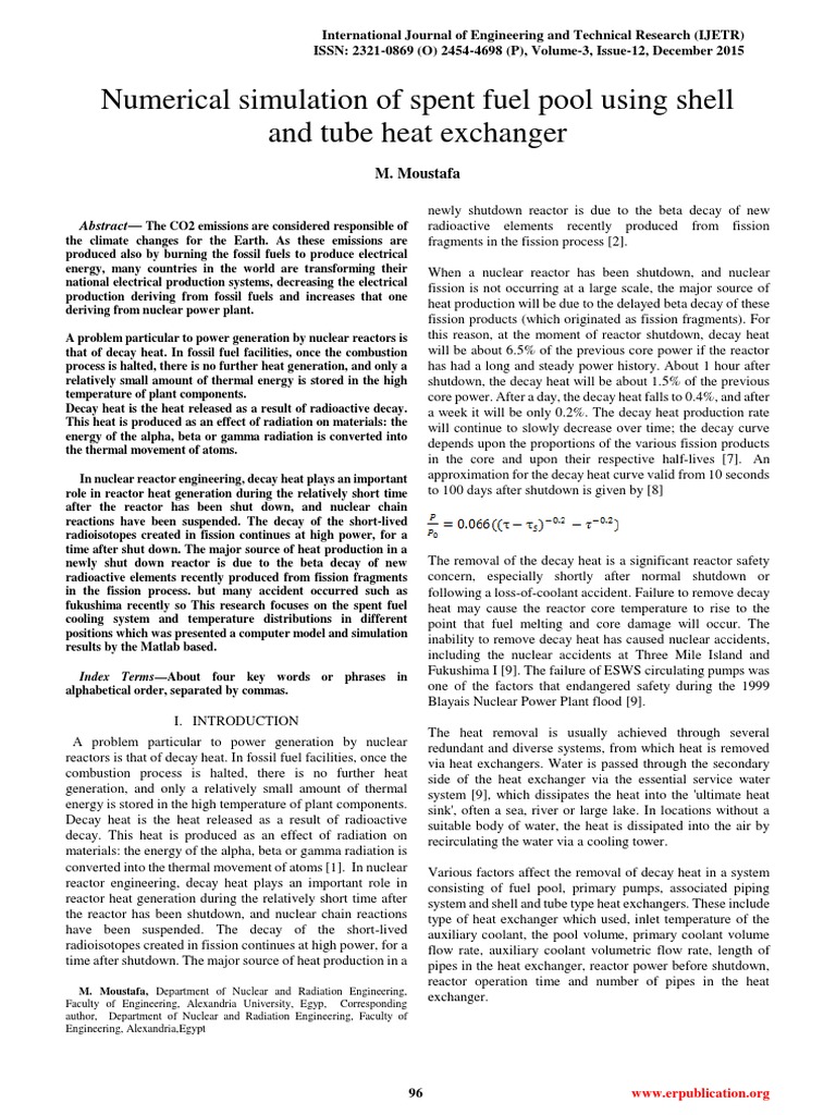 Numerical Simulation of Spent Fuel Pool Using Shell and Tube Heat ...