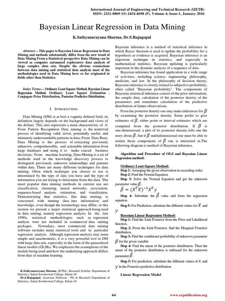 Bayesian Linear Regression in Data Mining: K.Sathyanarayana Sharma, Dr.S.Rajagopal | PDF ...