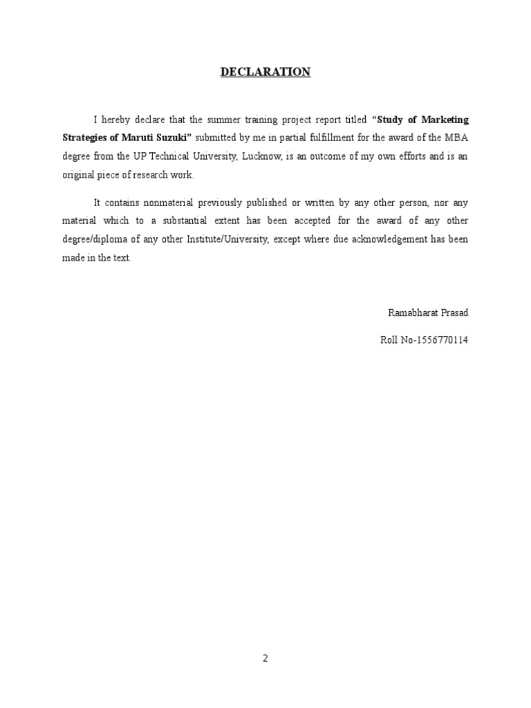 Declaration & Acknowledgement | PDF | Business