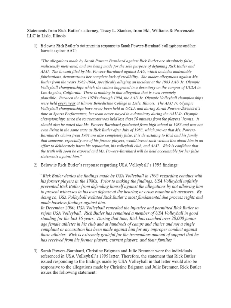 Rick Butler's Response to Allegations | PDF