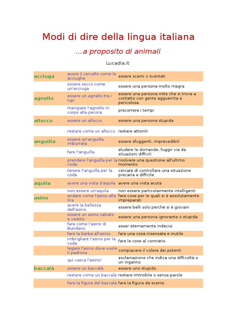 Modi Di Dire Della Lingua Italiana | PDF