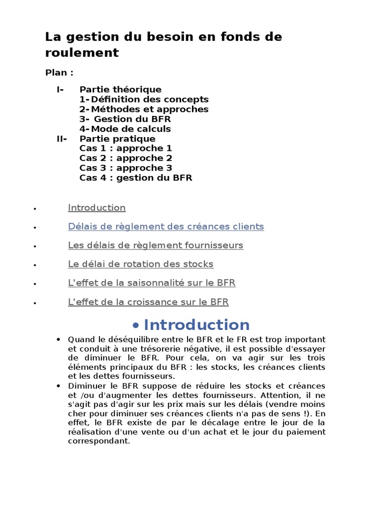 Gestion du Besoin en Fonds de Roulement | PDF | Fonds de roulement | Inventaire