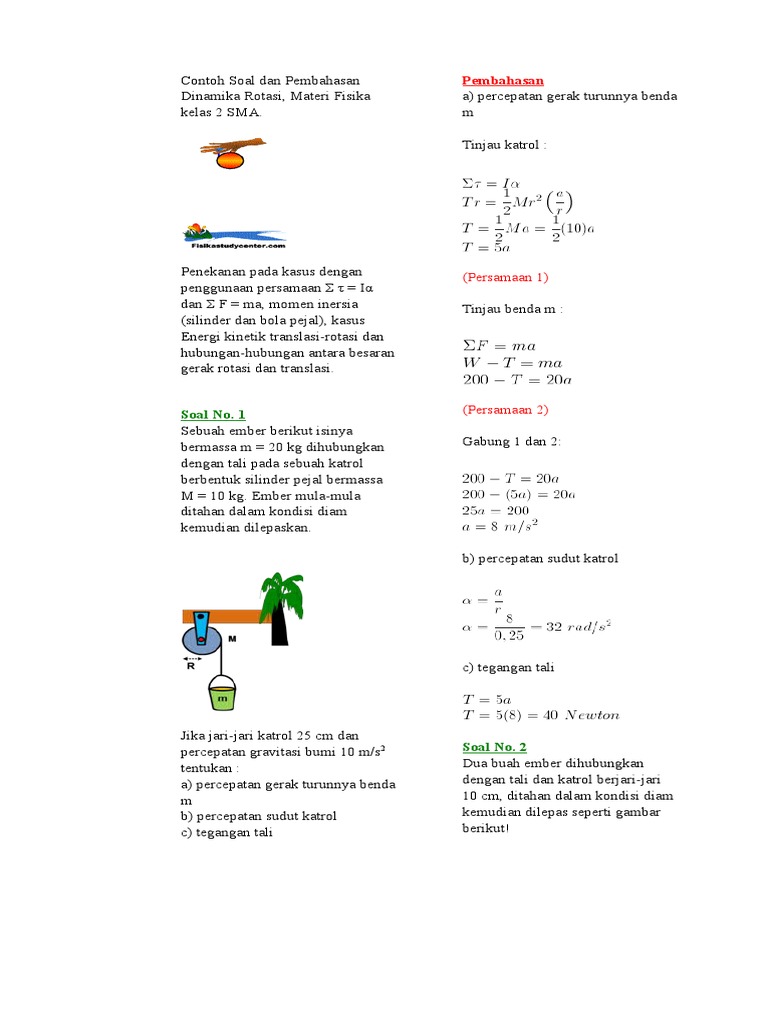 Contoh Soal Dan Pembahasan Dinamika Rotasi | PDF