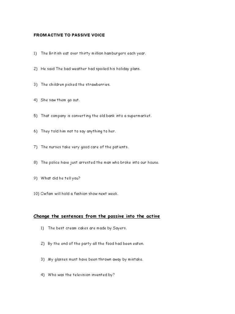 Active to Passive Voice Exercises | PDF