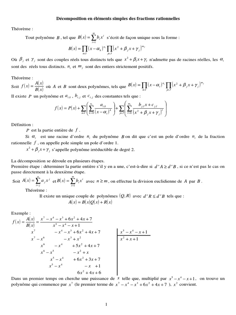 Décomposition en Éléments Simples Des Fractions Rationnelles | PDF ...