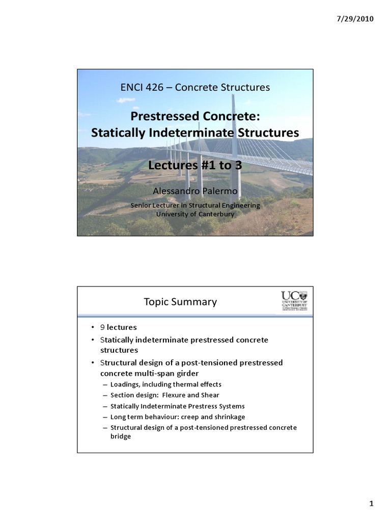 Prestressed Concrete: Statically Indeterminate Structures Lectures #1 To 3 | Download Free PDF ...