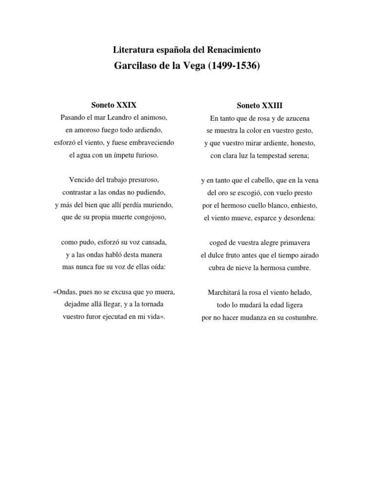Garcilaso de La Vega - Sonetos XXIII y XXIX | PDF