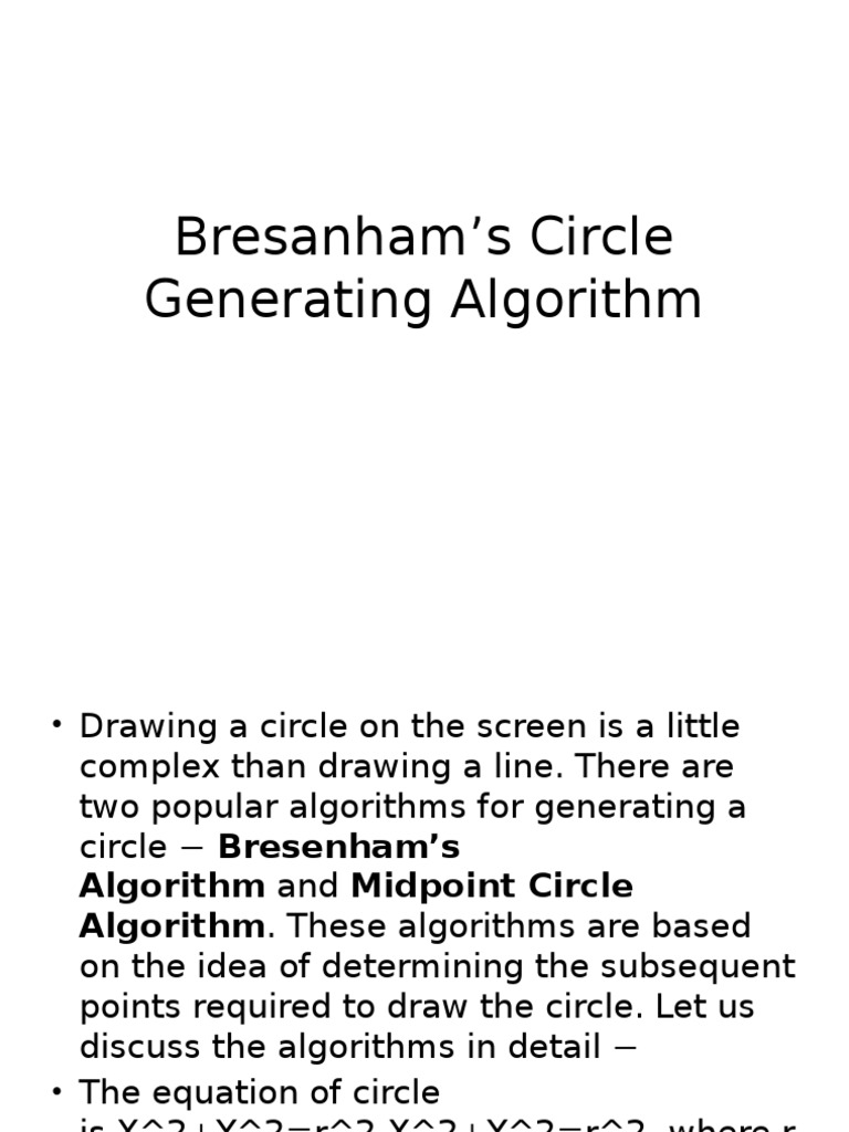 Bresanham's Circle Generating Algorithm | PDF