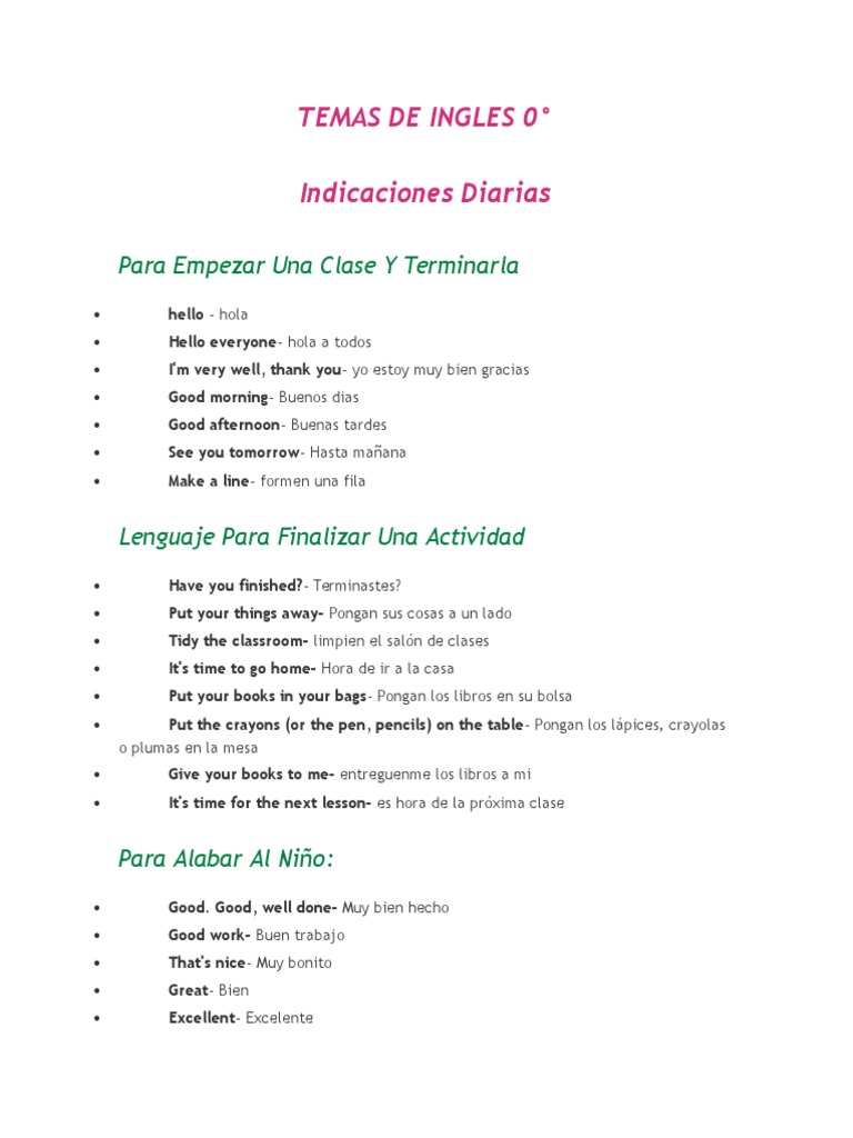 Temas Básicos de Inglés para Clases | PDF | Color