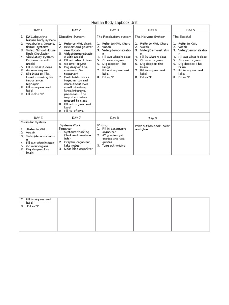 Human Body Lapbook Unit Overview | PDF