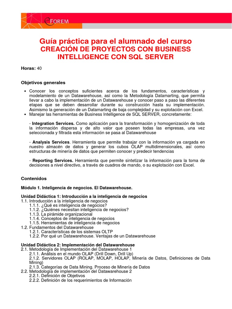 Curso de Business Intelligence con SQL Server | PDF | Almacén de datos ...