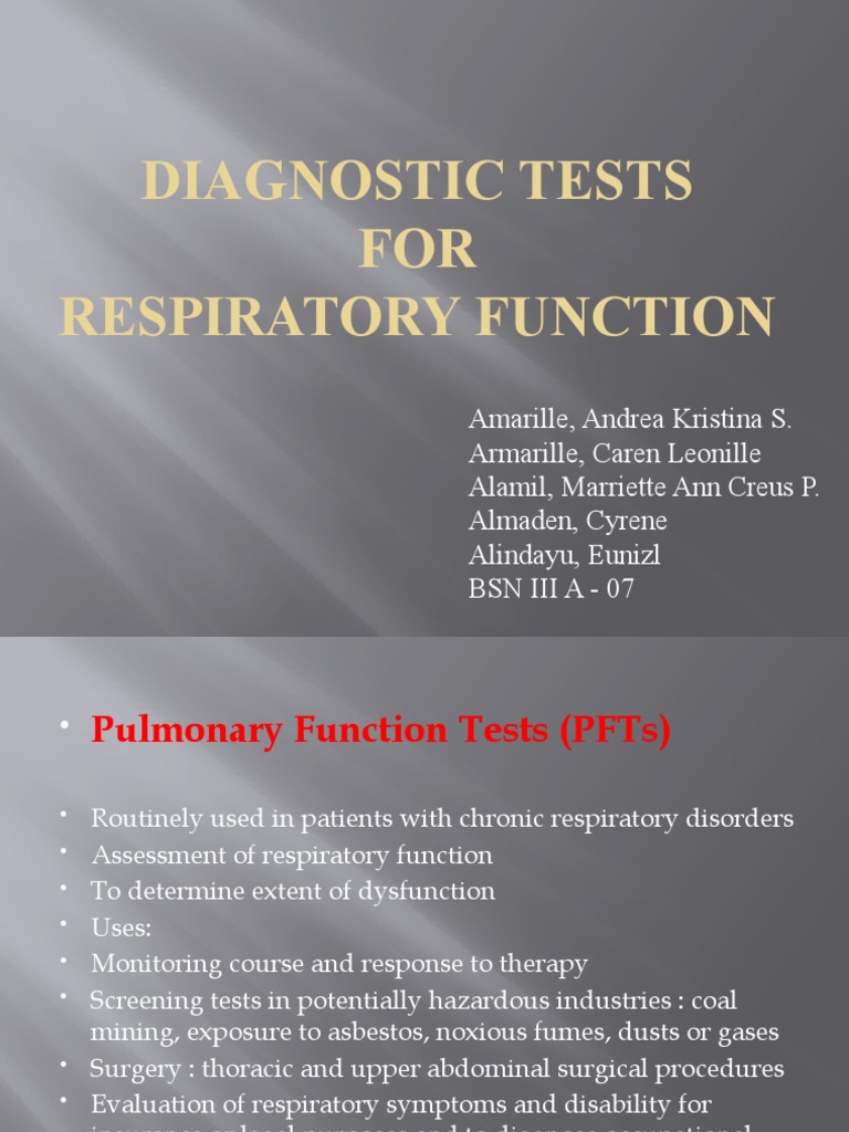 Diagnostic Tests FOR Respiratory Function | PDF | Cognition | Lung Cancer