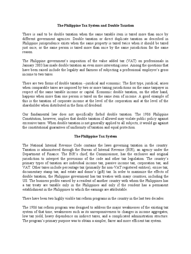 The Philippine Tax System and Double Taxation | PDF | Taxes | Double ...