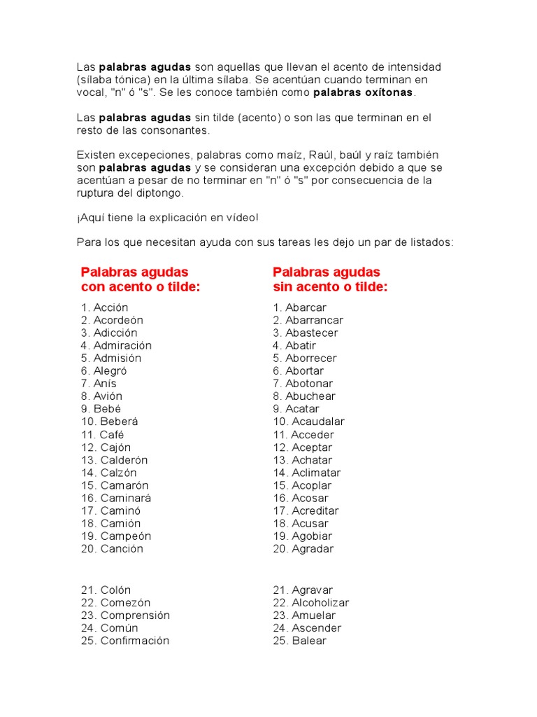 Las Palabras Con Tilde