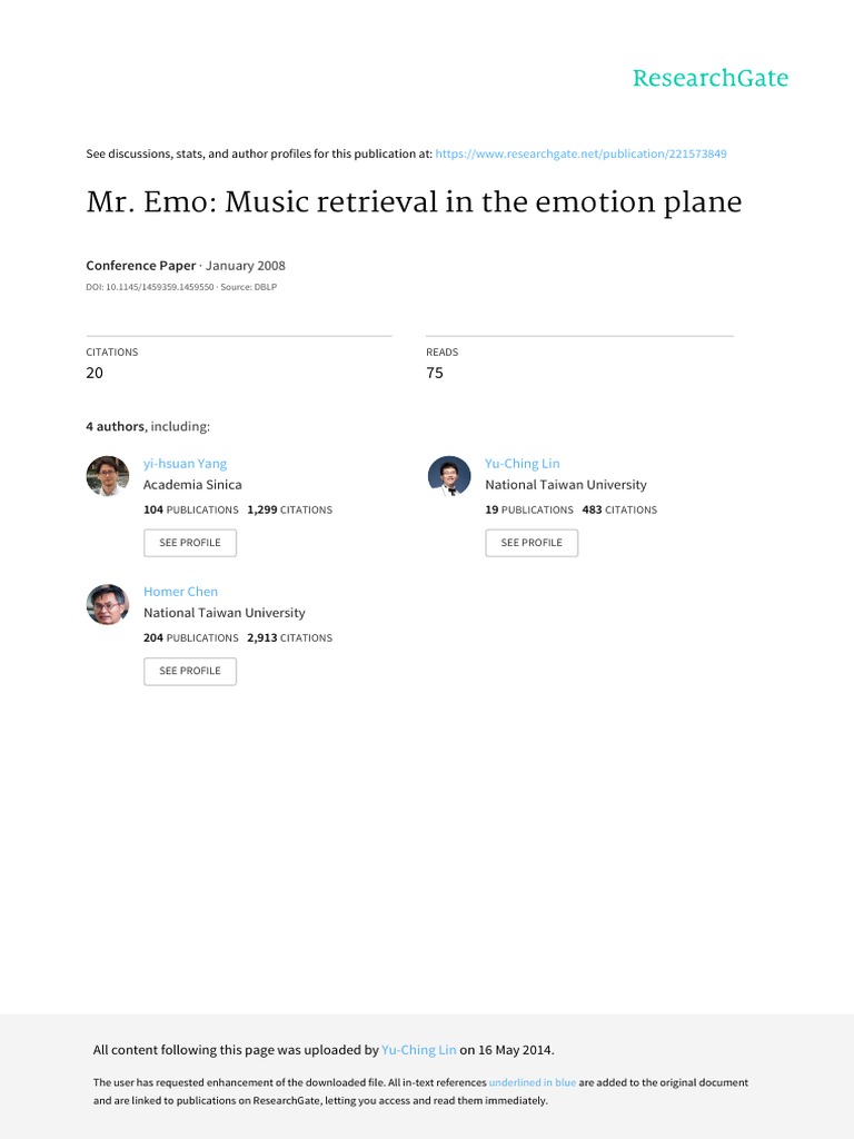 MR Emo Music Retrieval in The Emotion Plane | PDF | Prediction | Emotions
