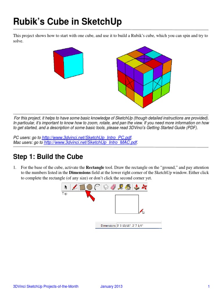 Rubik'S Cube in Sketchup: Step 1: Build The Cube | PDF | Rotation ...