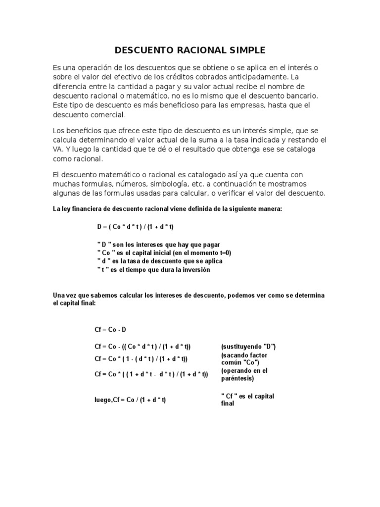 Descuento Racional Simple | PDF | Interés | Dinero