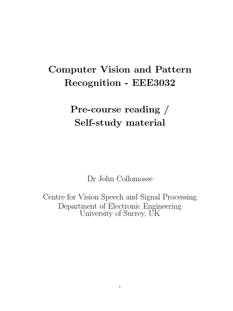 Computer Vision and Pattern Recognition - EEE3032 Pre-Course Reading ...