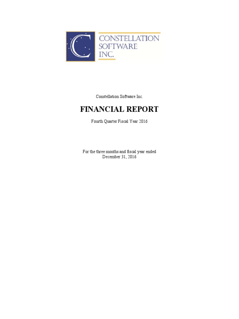 Financial Report: Constellation Software Inc | PDF | Expense | Exchange ...