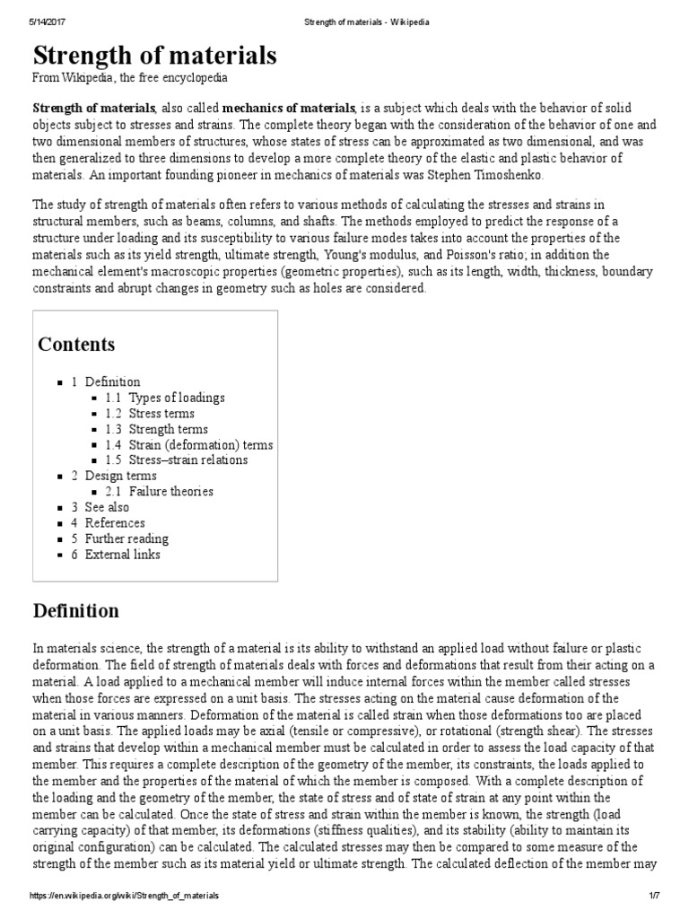 Strength of Materials: From Wikipedia, The Free Encyclopedia | Download ...