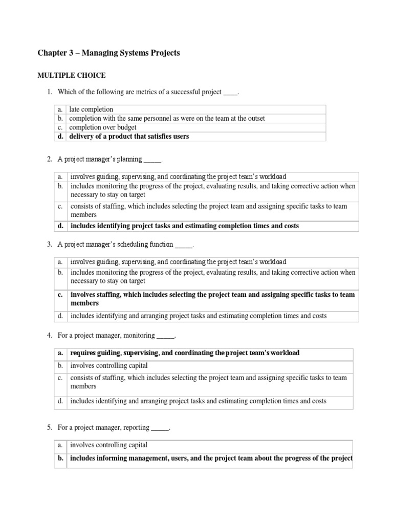 Chapter 3 Test Bank | PDF | Risk Management | Project Management