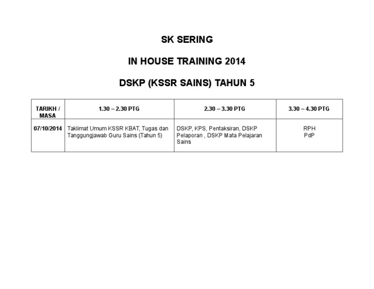 Jadual in House Training | PDF